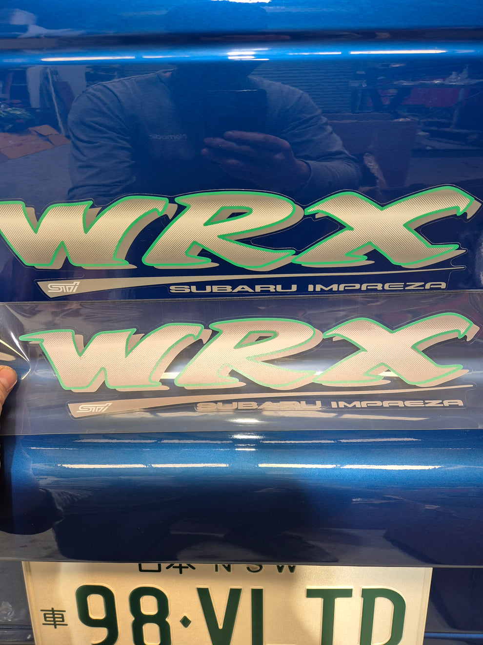 Sonic Blue and Navy Blue colour car Wrx Sti boot badge Type R coupe wh
